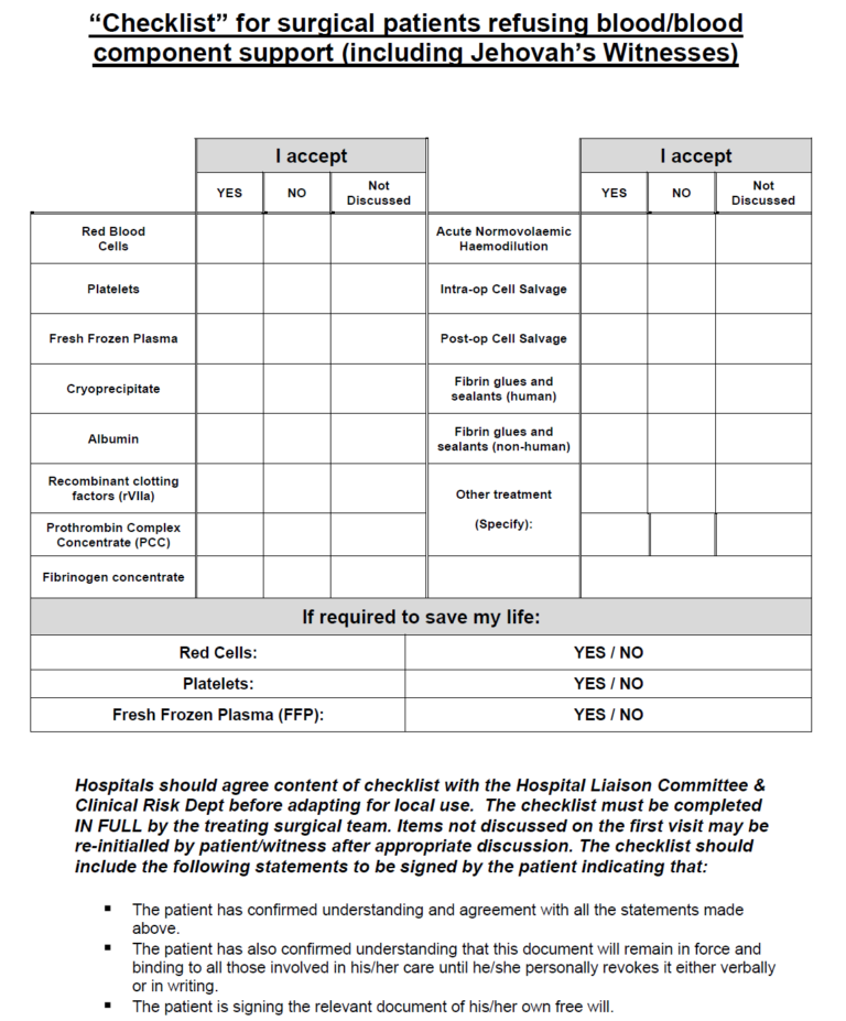 Patients Who Refuse Blood - LearnHaem | Haematology Made Simple